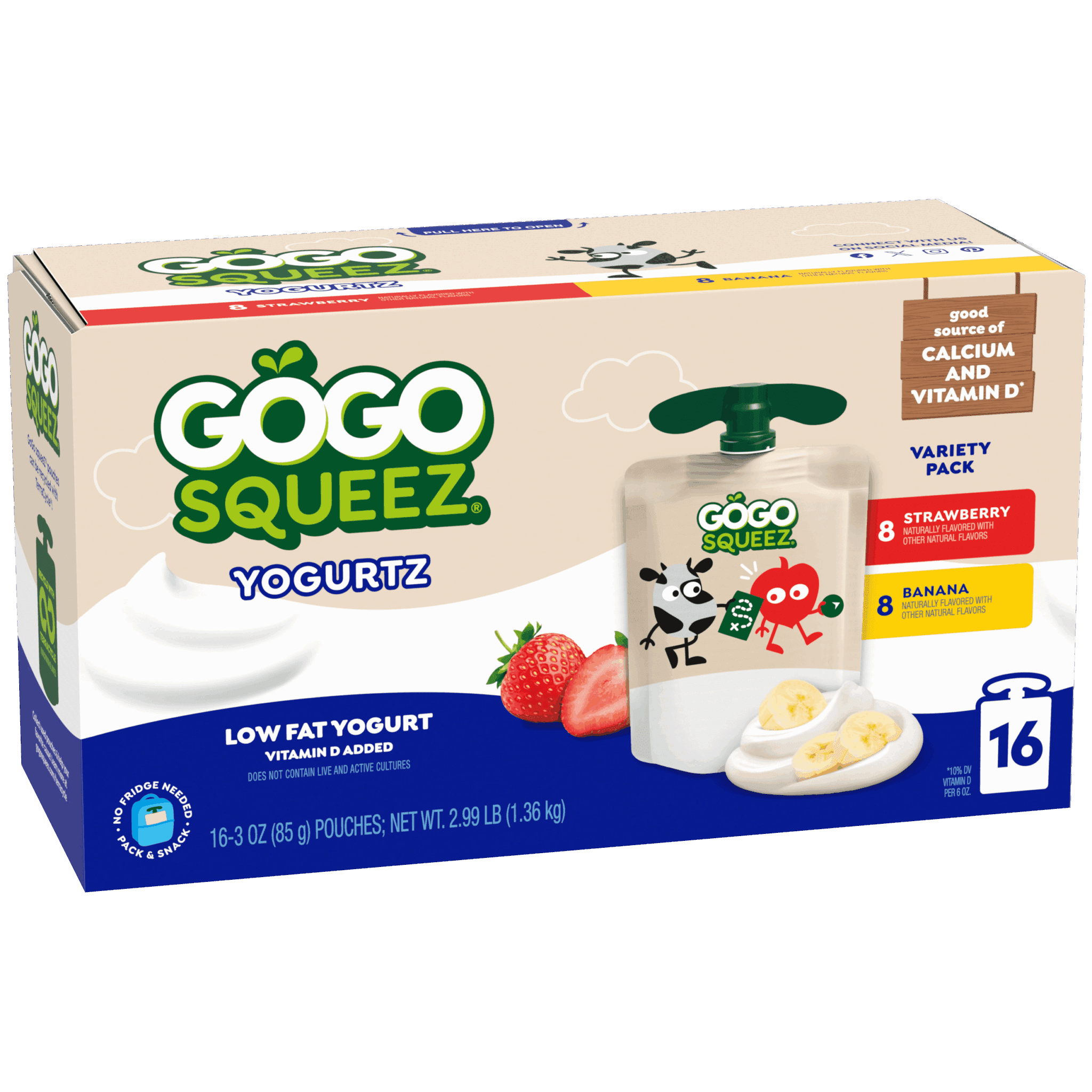 YogurtZ Squeeze Pouches Strawberry Banana Flavor | GoGo SqueeZ®YogurtZ Pouches Strawberry ...